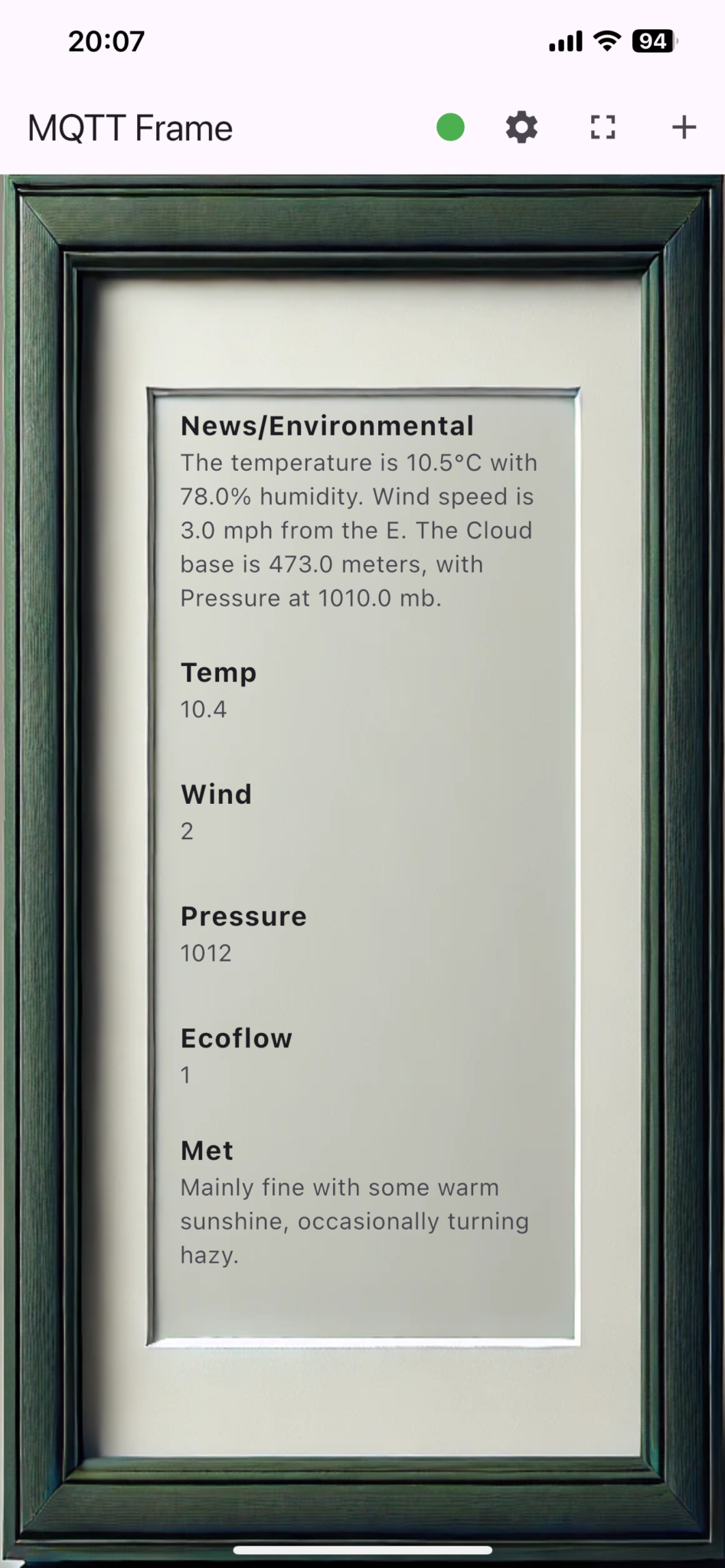 MQTT Frame - Beautifully Framed Live Data - Digital Urban